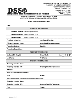 Fillable Online dss sd PRIOR AUTHORIZATION REQUEST FORM - South Dakota Fax Email Print - pdfFiller