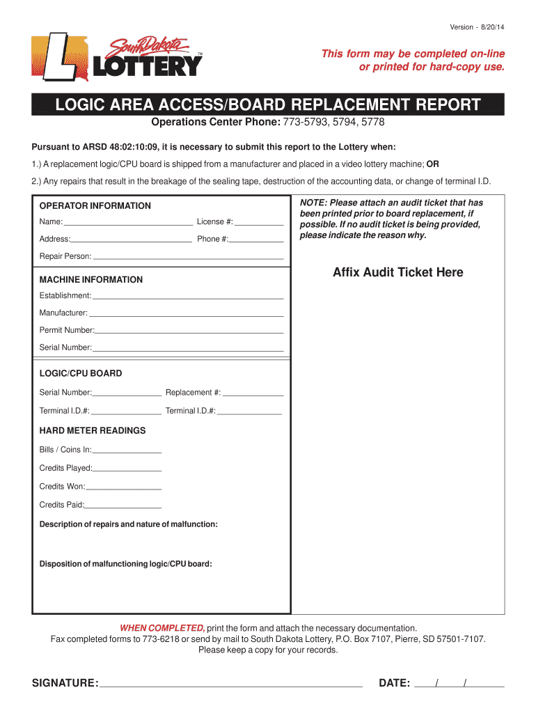 Fillable Online lottery sd Version 82014 Fax Email Print - pdfFiller