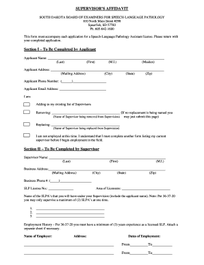 Fillable Online doh sd SLPA Supervisor Affidavit Formdocx - doh sd Fax ...