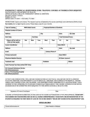 Fillable Online doh sd EMERGENCY MEDICAL RESPONDER EMR TRAINING COURSE ...