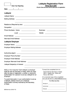 Fillable Online sdsos Lobbyist Registration Form - sdsosgov Fax Email ...
