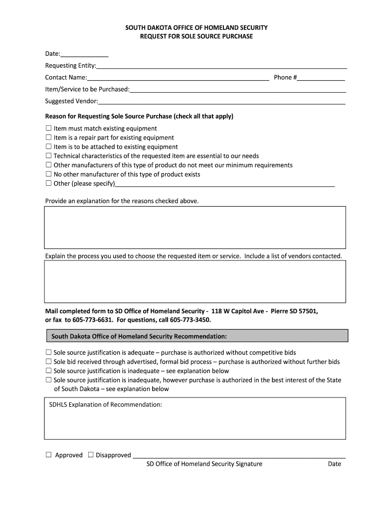 SOUTH DAKOTA OFFICE OF HOMELAND SECURITY REQUEST FOR SOLE - Dps Sd ...