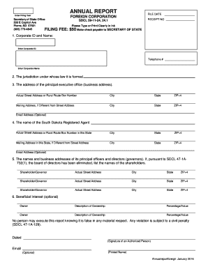 Fillable Online sdsos ANNUAL REPORT Enter Filing Year Secretary of ...