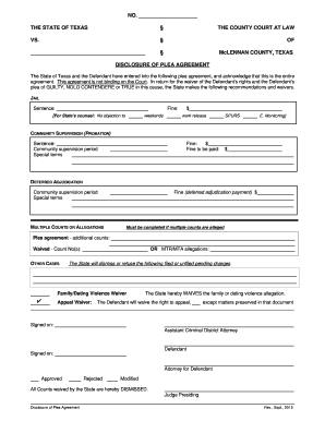 Fillable Online The State of Texas and the Defendant have entered into ...