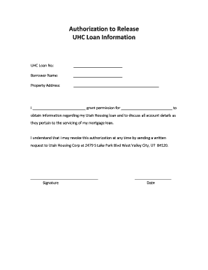 Fillable Online utahhousingcorp Authorization to Release UHC Loan ...