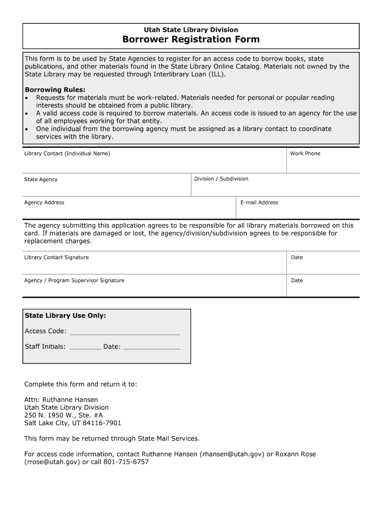 Fillable Online Utah State Library Division Borrower Registration Form ...