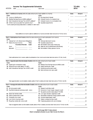Fillable Online tax utah 2015 TC-40A Income Tax Supplemental Schedule ...