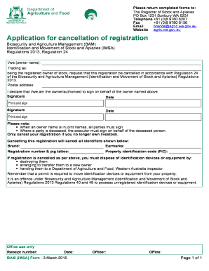 Fillable Online Application for cancellation of registration ...