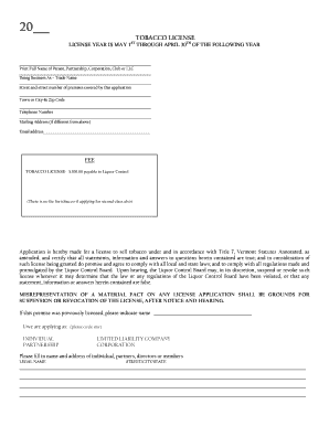 Fillable Online liquorcontrol vermont TOBACCO LICENSE - liquorcontrol ...
