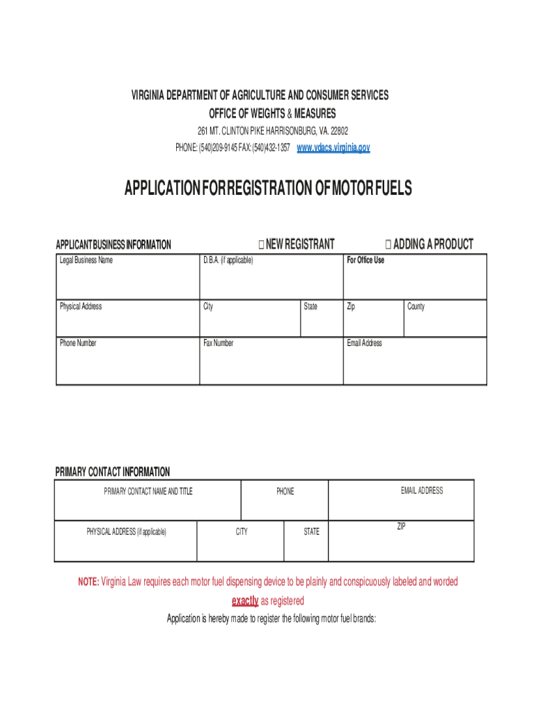 Fillable Online application for registration of motor fuels - vdacs ...
