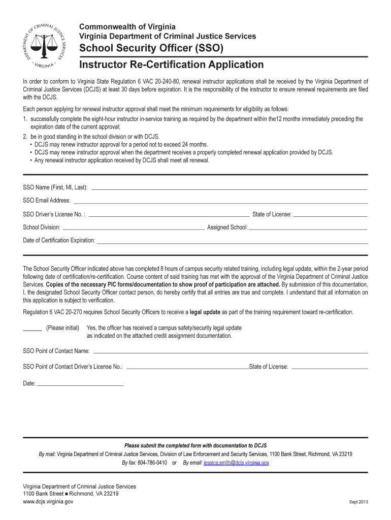 Fillable Online dcjs virginia Instructor ReCertification Application ...