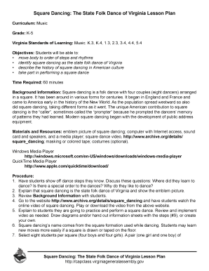 Fillable Online Square Dancing: The State Folk Dance of Virginia Lesson ...