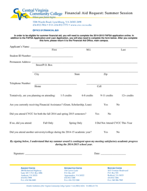 Fillable Online cvcc vccs Financial Aid Request Summer Session ...