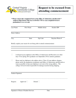 Fillable Online cvcc vccs Request to be excused from - cvcc vccs Fax ...