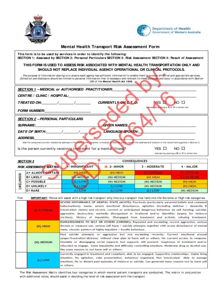 Fillable Online health wa gov Transport Risk Assessment Formppt Read ...