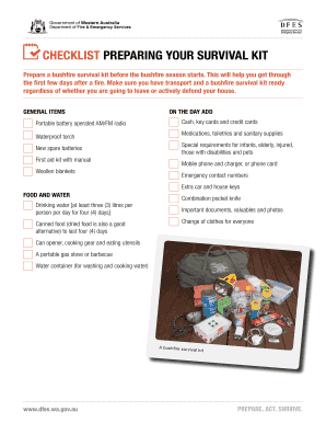 Fillable Online CHECKLIST PREPARING YOUR SURVIVAL KIT - dfeswagovau Fax ...