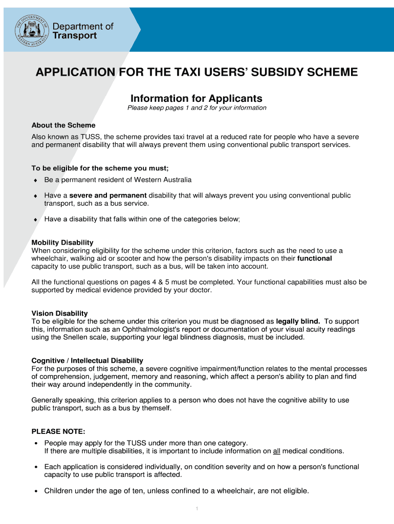 Taxi Users Subsidy Scheme Wa Form - Fill Online, Printable, Fillable ...