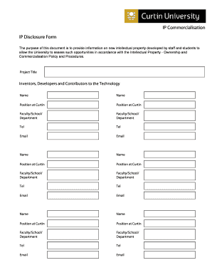 Fillable Online IP Commercialisation IP Disclosure Form - Curtin ...
