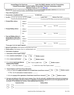 Fillable Online sos wv Annual Report for fiscal year enter the NEXT ...