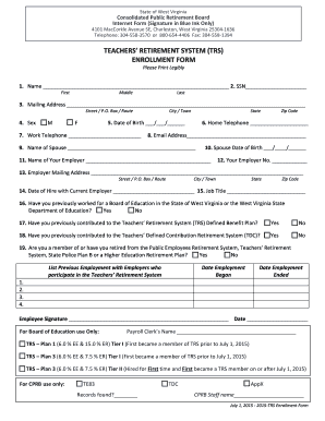 Fillable Online TEACHERS RETIREMENT SYSTEM TRS ENROLLMENT FORM Fax ...