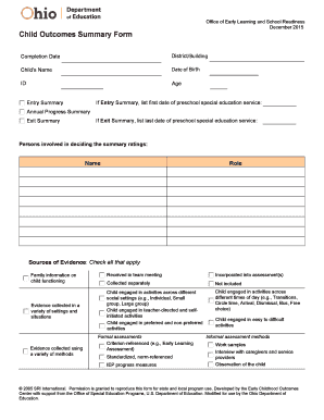 Fillable Online nwoesc k12 oh CHILD OUTCOMES SUMMARY FORM ...