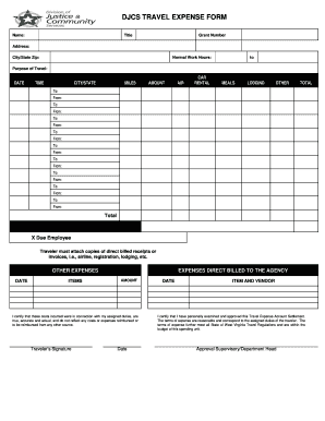 Fillable Online djcs wv DJCS TRAVEL EXPENSE FORM Fax Email Print ...