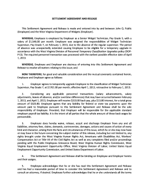 Fillable Online personnel wv SETTLEMENT AGREEMENT AND RELEASE WHEREAS ...