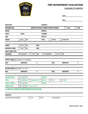 Fillable Online firemarshal wv FIRE DEPARTMENT EVALUATION Fax Email ...