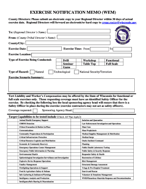 Fillable Online emergencymanagement wi EXERCISE NOTIFICATION MEMO WEM ...