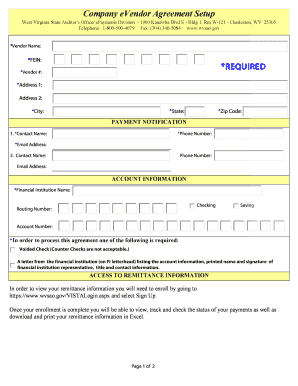 Fillable Online wvsao Company eVendor Agreement Setup Fax Email Print ...