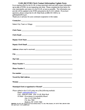 Fillable Online gab wi GAB362 SVRS Clerk Contact Information Update ...