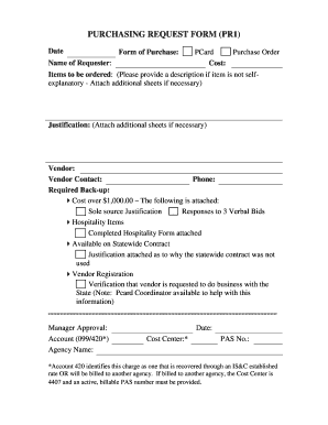 Fillable Online technology wv PURCHASING REQUEST FORM PR1 - Office of ...