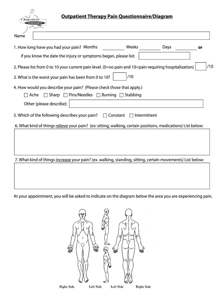 Fillable Online Outpatient Therapy Pain QuestionnaireDiagram Fax Email ...