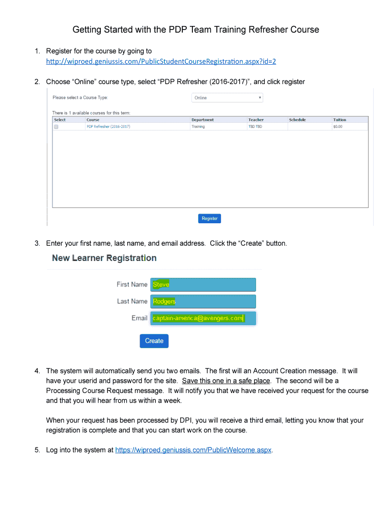 Fillable Online dpi wi Getting Started with the PDP Team Training Refresher Course Fax Email ...