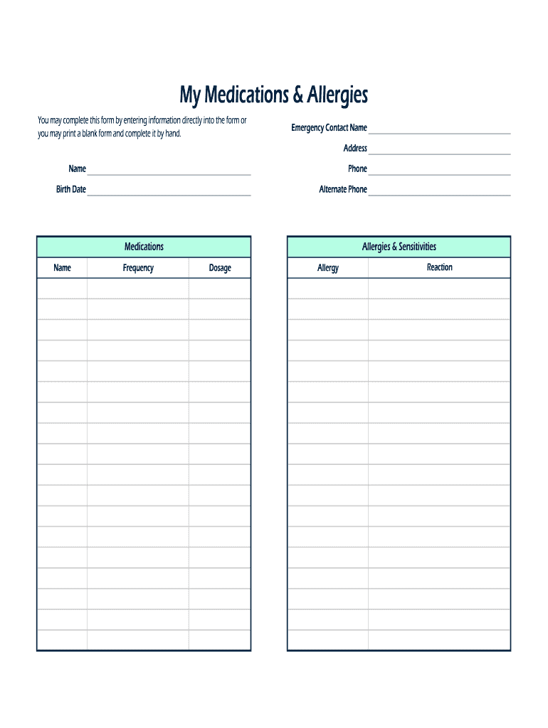 Fillable Online griffinhealth My Medications Allergies Fax Email Print ...