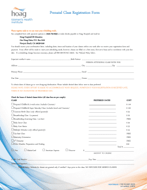 Fillable Online hoag Prenatal Class Registration Form - Hoag - hoag Fax Email Print - pdfFiller