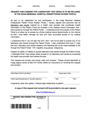 Fillable Online hoag PS 2007 Request and Consent for Laboratory Test ...