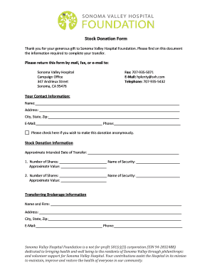 Fillable Online Stock Donation Form - svhcom Fax Email Print - pdfFiller