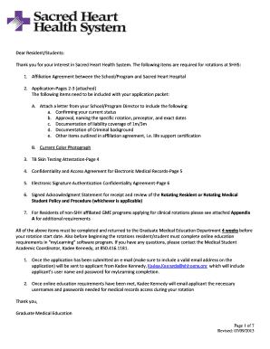 Fillable Online Medical Student Application - Sacred Heart Hospital Fax Email Print - pdfFiller