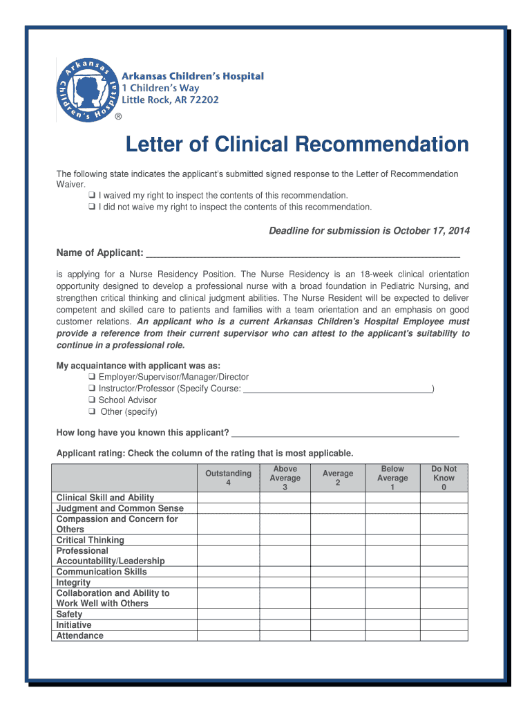 Fillable Online archildrens Letter of Clinical Recommendation ...