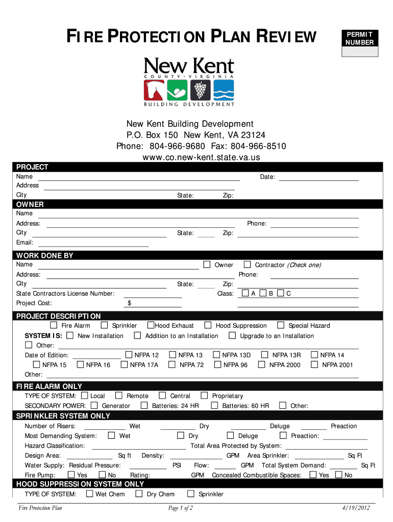 Fillable Online co new-kent va FIRE PROTECTION PLAN REVIEW - New Kent ...