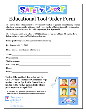 Fillable Online Educational Tool Order Form - Childrens Hospital Fax ...