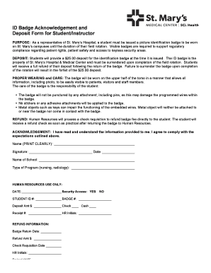 Fillable Online ID Badge Acknowledgement form 2015 - stmarygjorg Fax ...