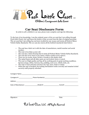 Fillable Online Car Seat Disclosure Form - Posh Little Closet Fax Email ...