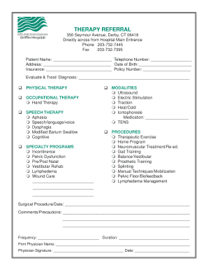 Fillable Online griffinhealth PHYSICAL THERAPY MODALITIES OCCUPATIONAL ...