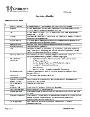Fillable Online choa Regulatory Checklist - choaorg Fax Email Print ...