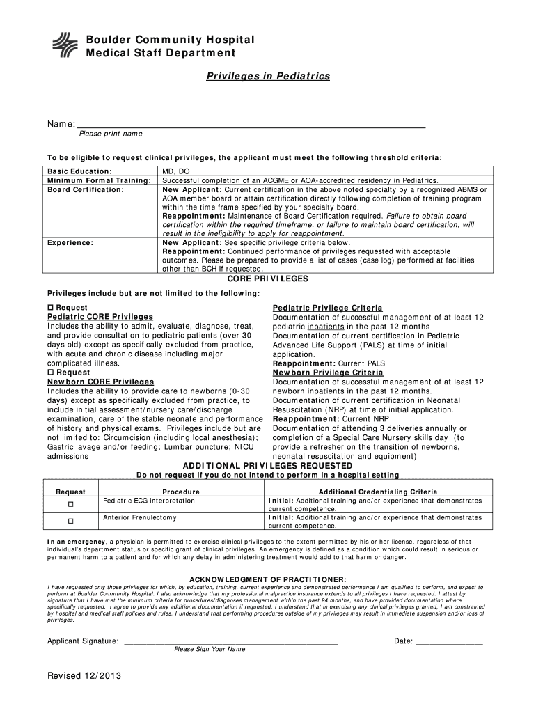 Fillable Online Privileges in Pediatrics Fax Email Print - pdfFiller