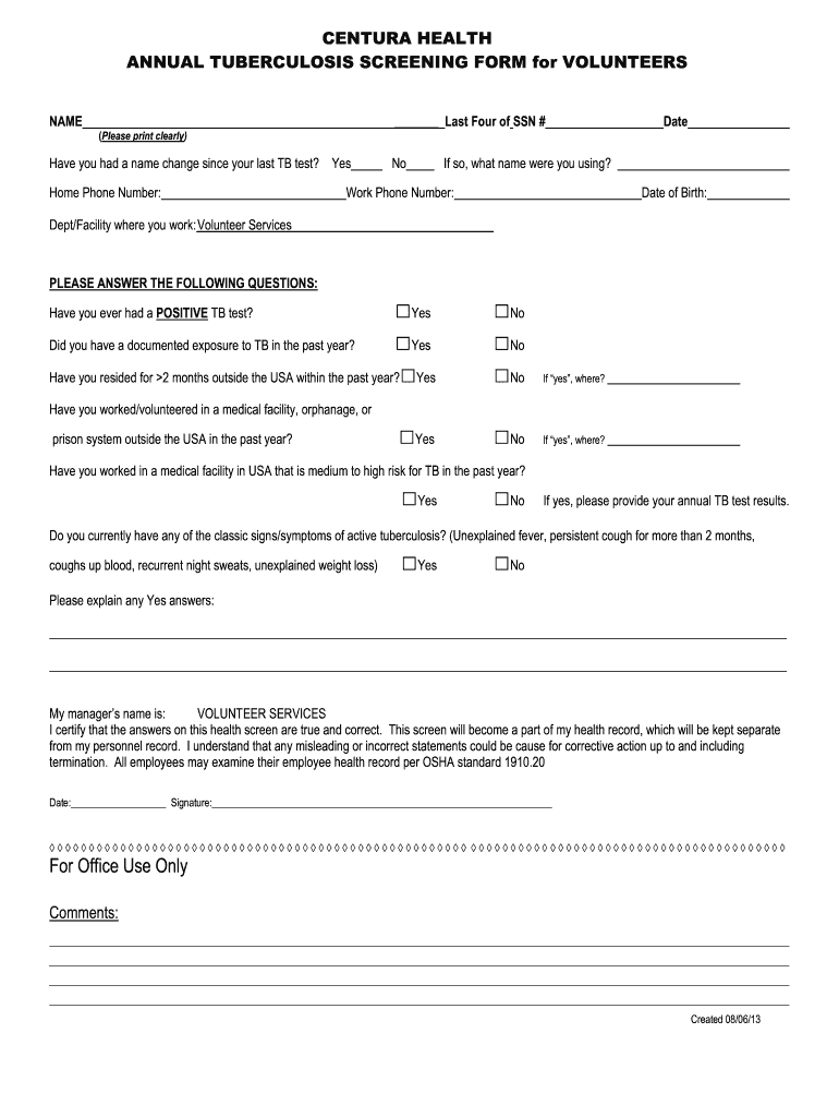 Printable Tb Screening Form Printable World Holiday