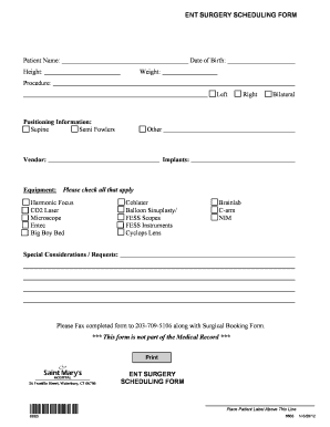 Fillable Online stmh ENT SURGERY SCHEDULING FORM - St Marys Hospital ...