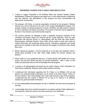 Fillable Online INFORMED CONSENT FOR CARDIAC REHABILITATION Fax Email ...
